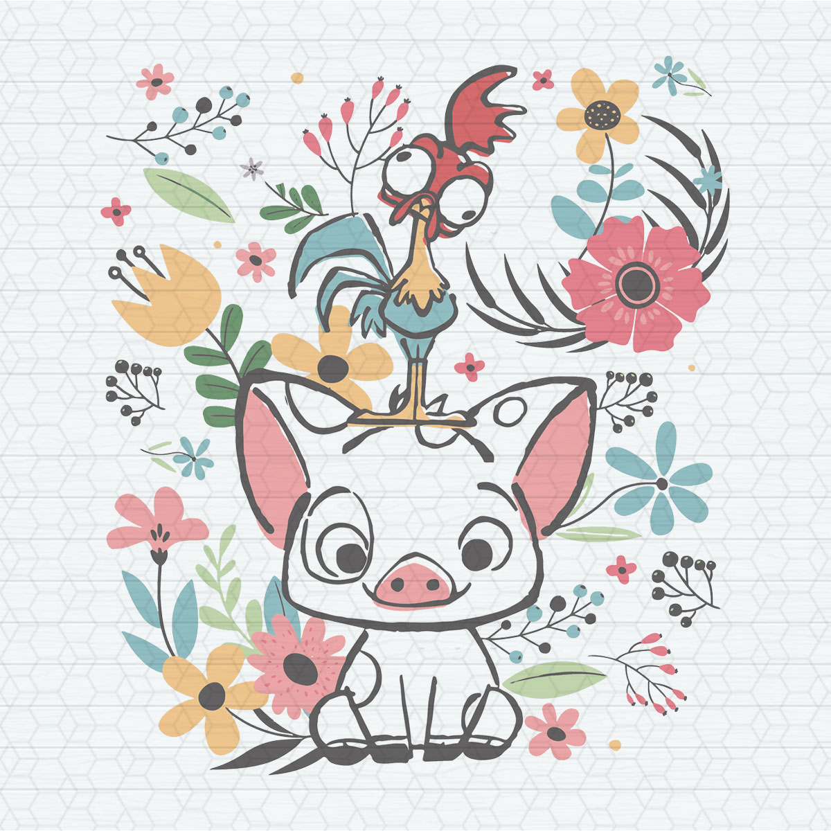 Retro Disney Moana Hei Hei And Pua Floral SVG | Inspire Uplift