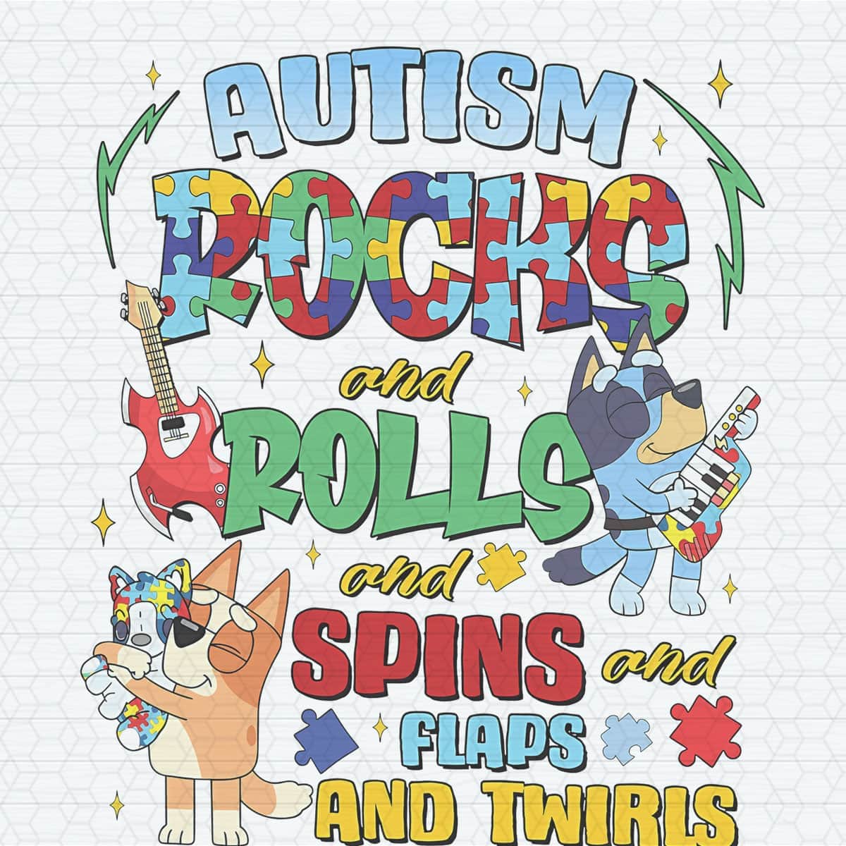 Bluey Bingo Autism Rocks And Rolls PNG | Inspire Uplift