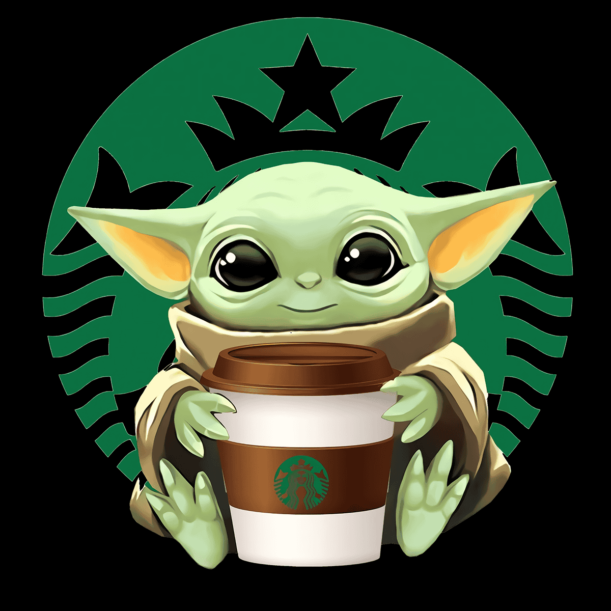 Baby Yoda Starbucks Logo Baby Yoda With Coffee Cup PNG | Inspire Uplift