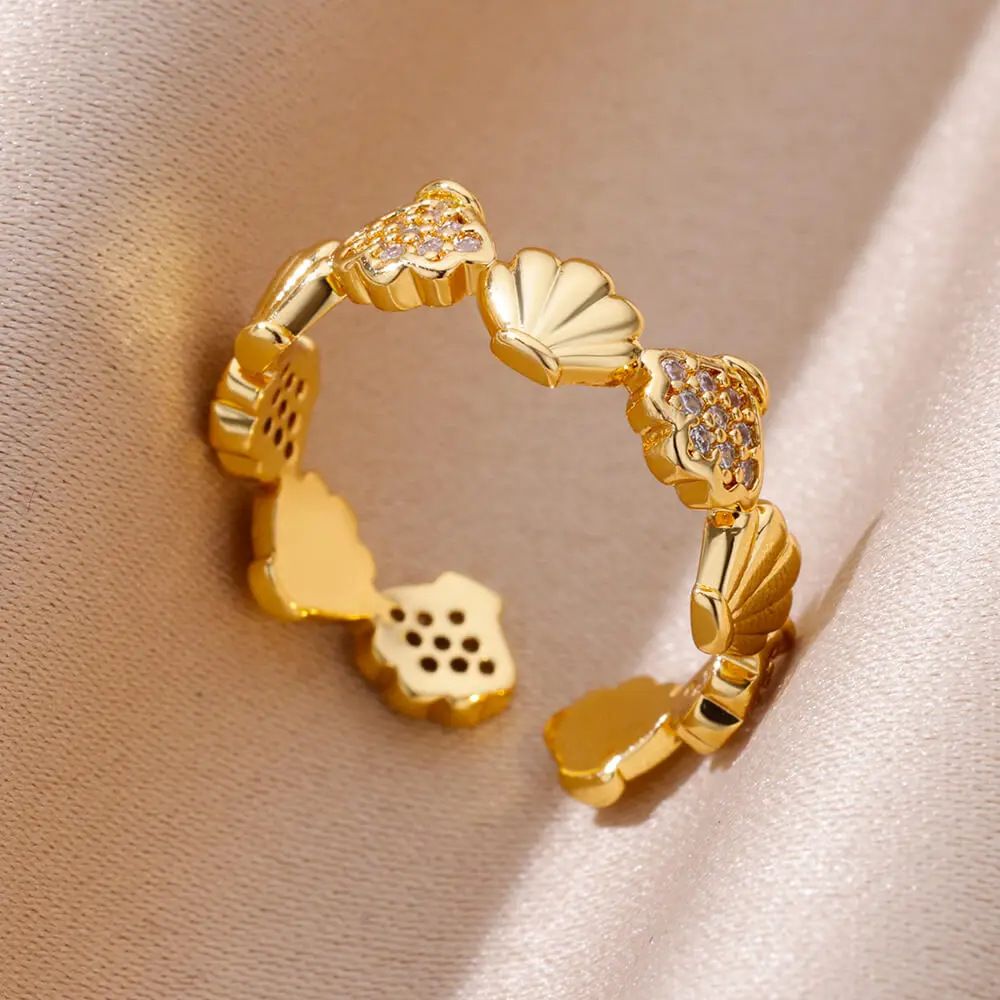 Gold adjustable rings, stackable ring, shell with gems ring, | Inspire ...