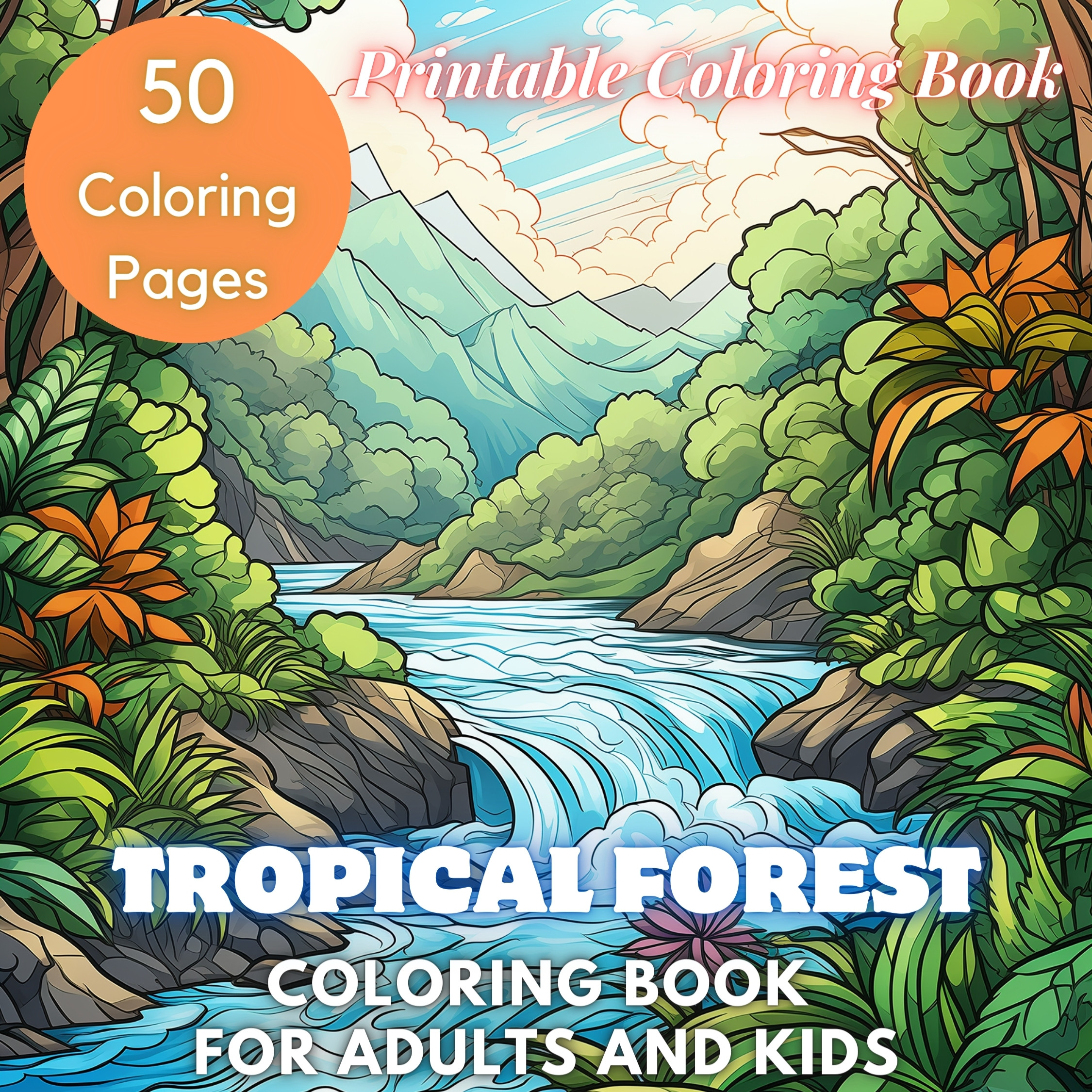 Tropical Forest Coloring Book, Digital Printable - Inspire Uplift