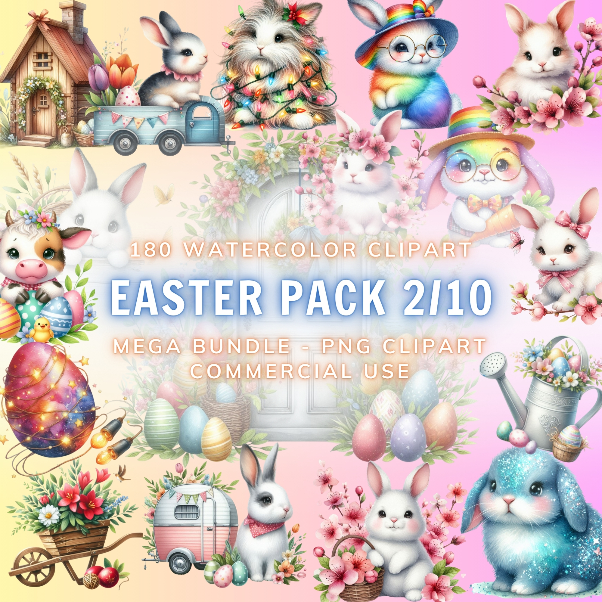 180 Watercolor Easter Collection, Clipart Bundle 2-6 - Inspire Uplift