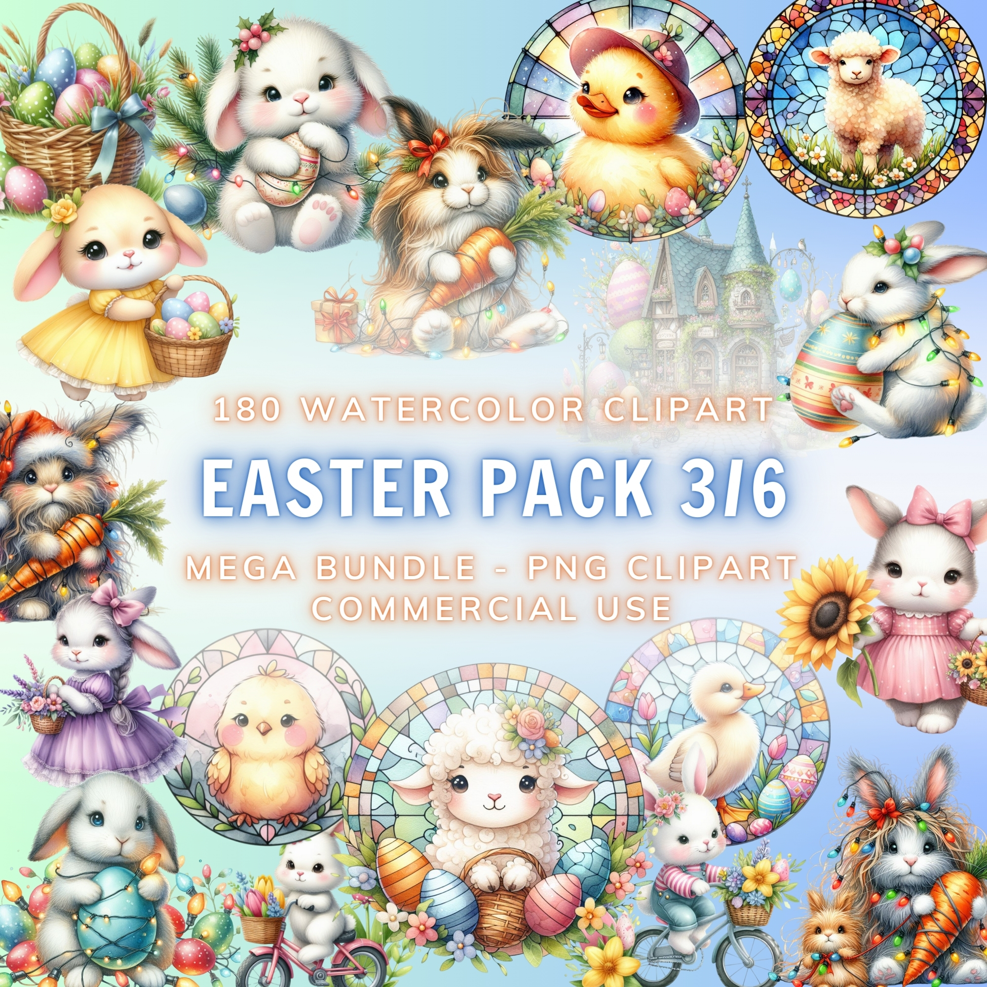 180 Watercolor Easter Collection, Clipart Bundle 3-10 | Inspire Uplift
