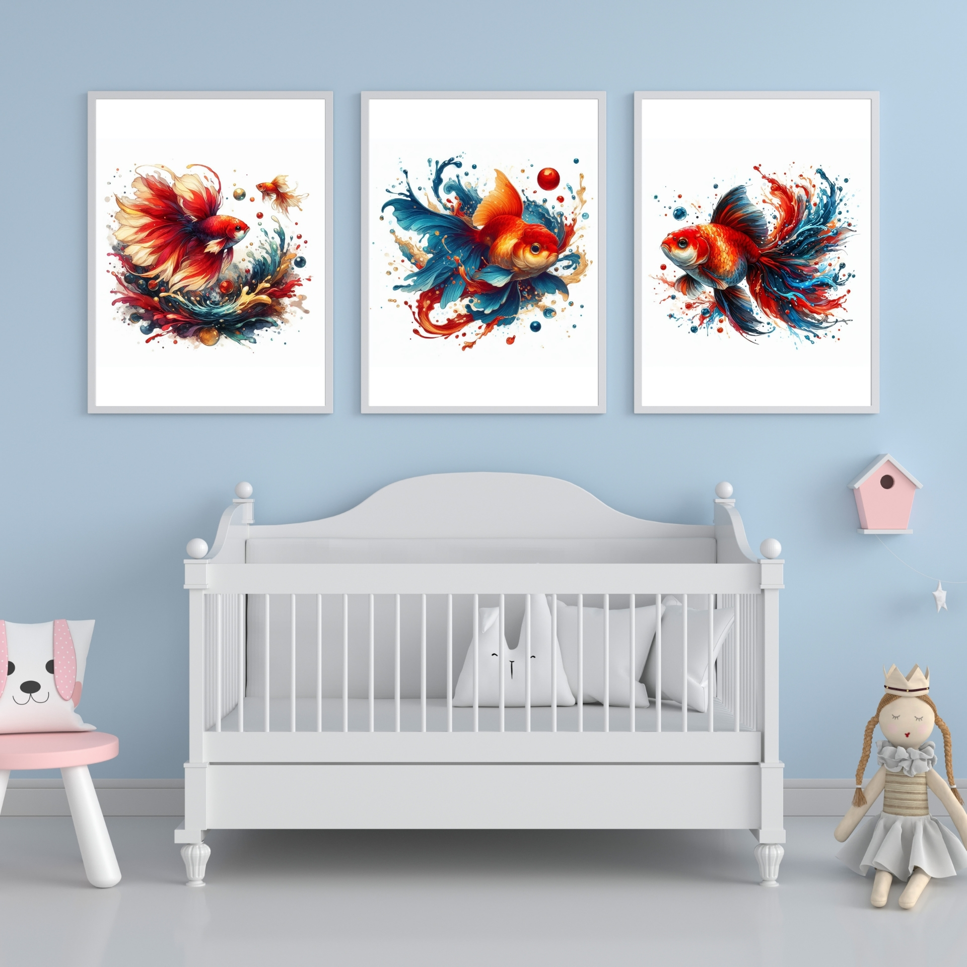Goldfish Abstract Art, Watercolor 3 Set of Goldfish | Inspire Uplift