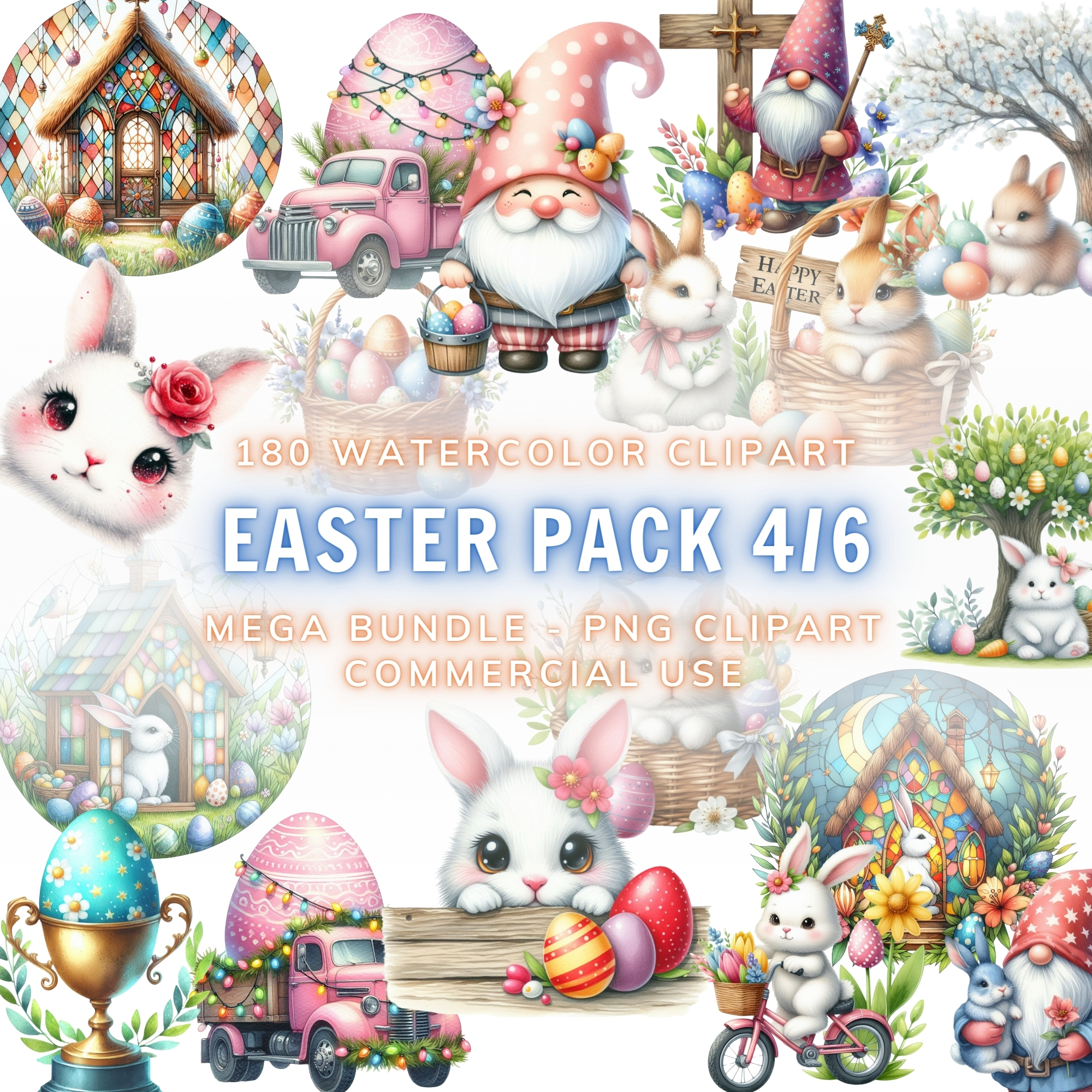 180 Watercolor Easter Collection, Clipart Bundle 4-6 - Inspire Uplift