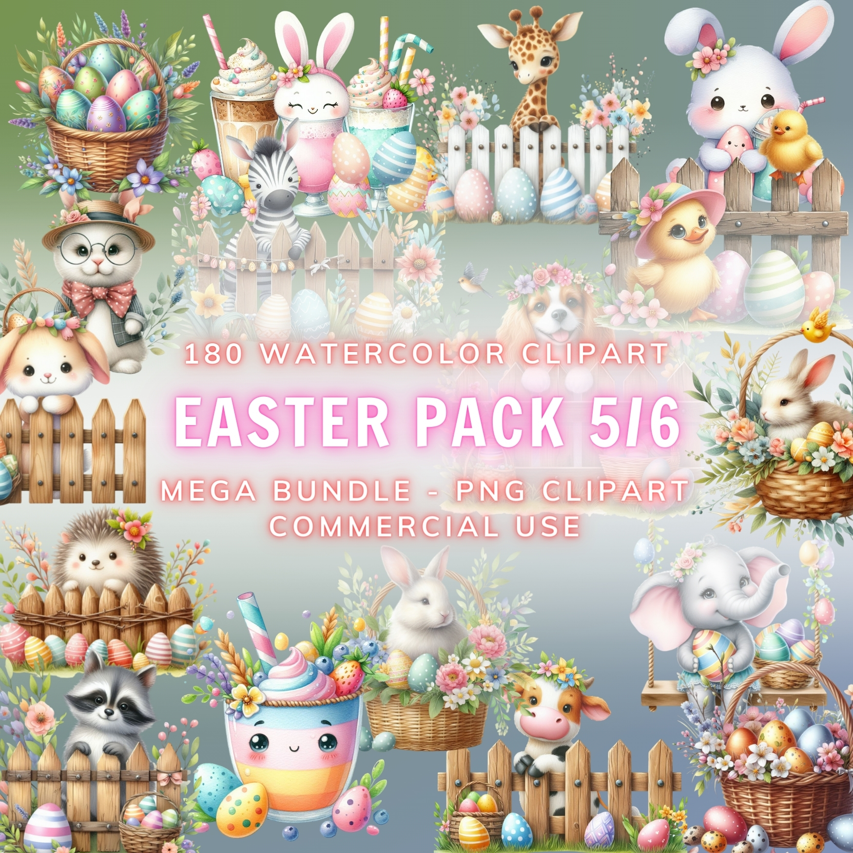 180 Watercolor Easter Collection, Clipart Bundle 5-6 - Inspire Uplift
