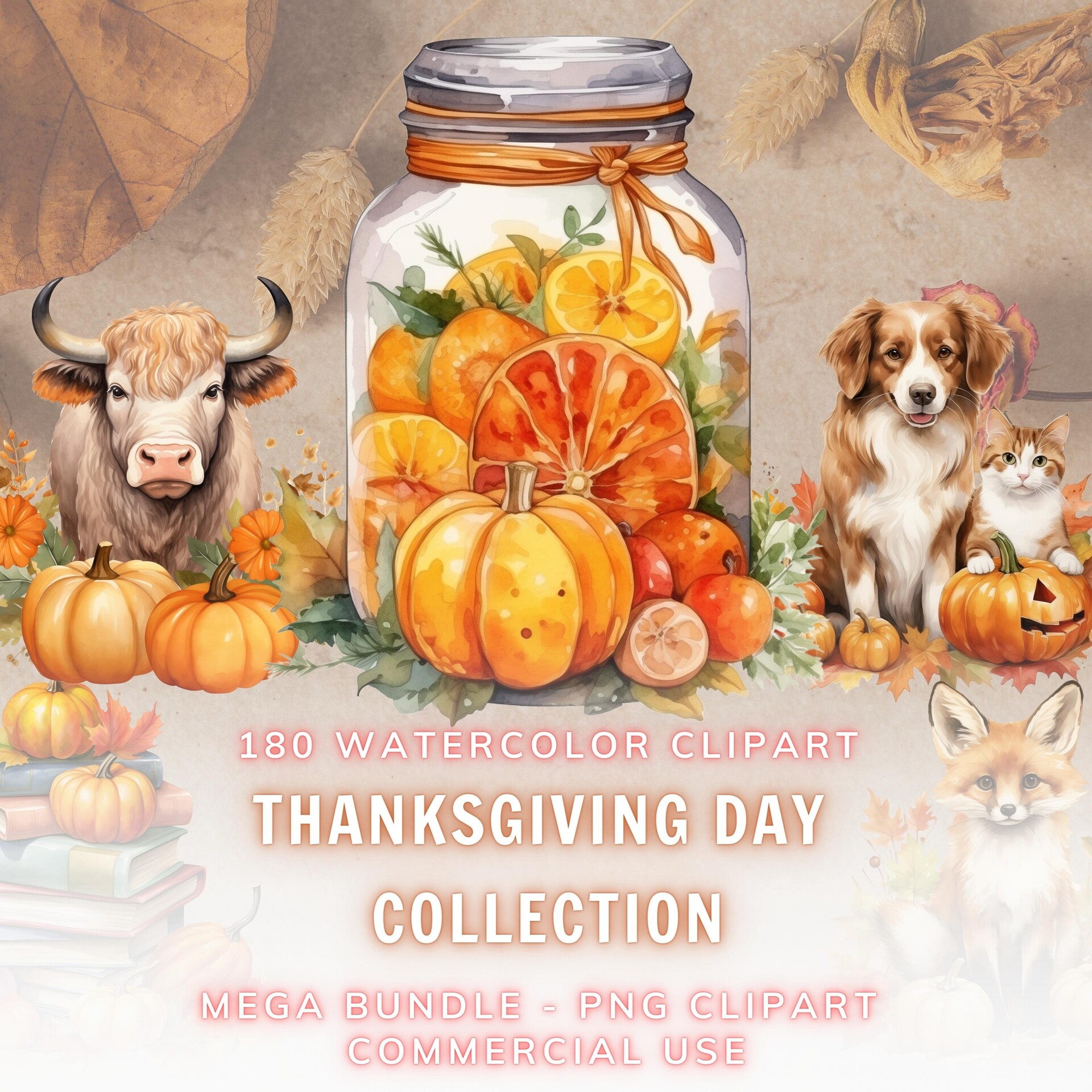 Thanksgiving Bundle, 180 Watercolor Clipart, Autumn Clipart - Inspire ...