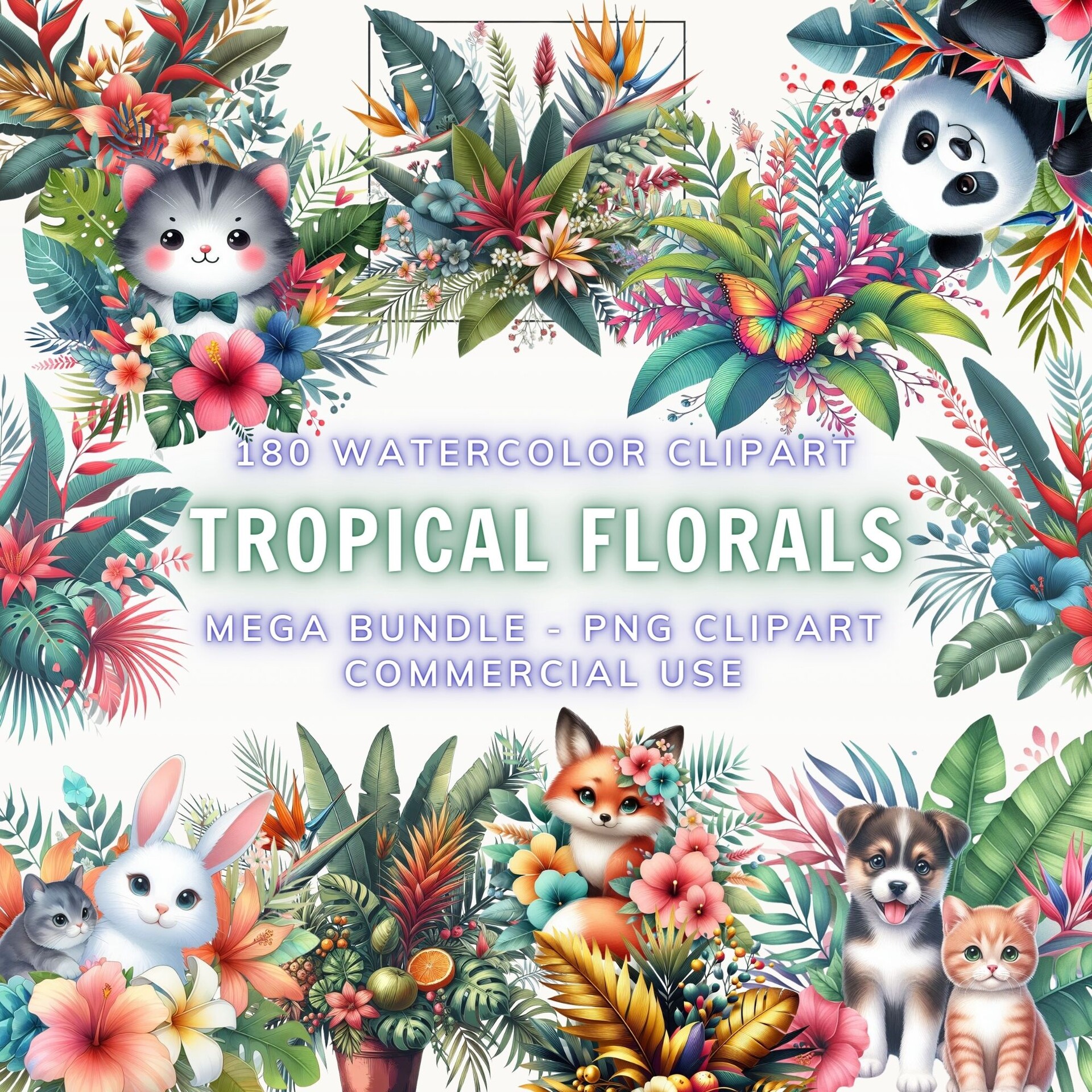 180 Tropical Summer Watercolor Clipart Bundle, Tropical | Inspire Uplift