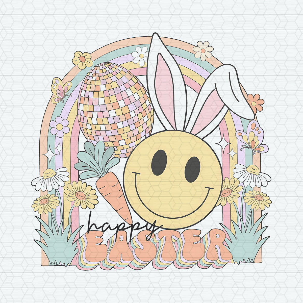 Groovy Happy Easter Smiley Face Bunny PNG | Inspire Uplift