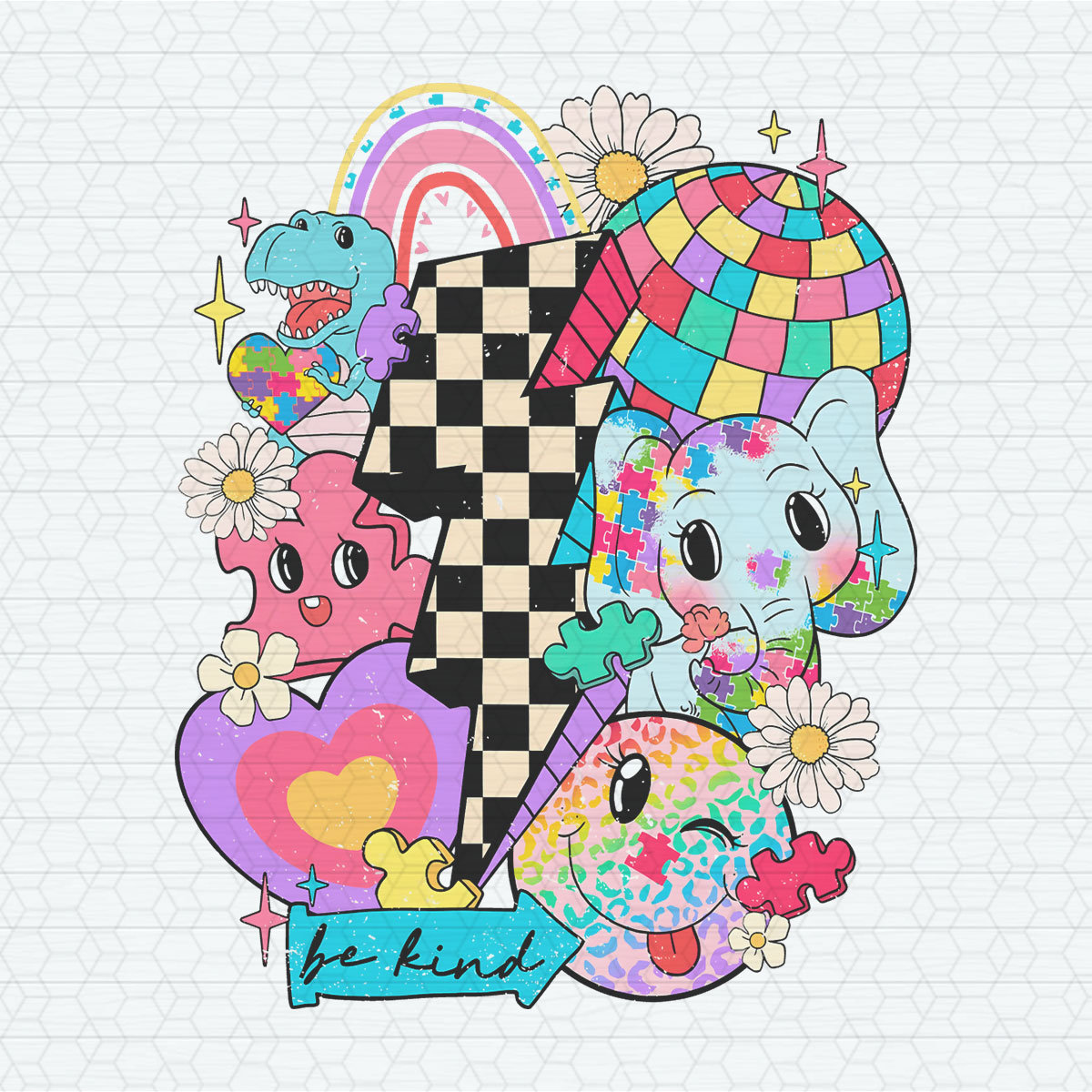 Autism Doodles Be Kind Lightning Bolt SVG | Inspire Uplift