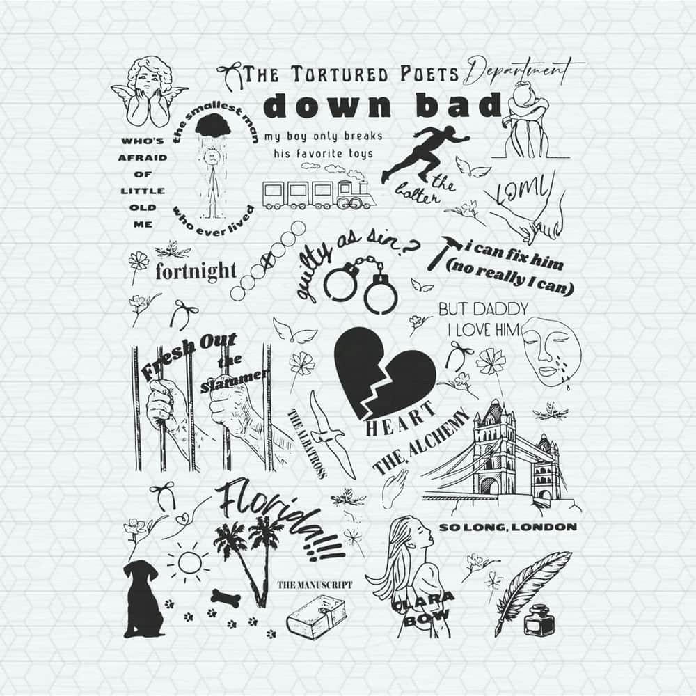 The Tortured Poets Department Song Name Doodles SVG - Inspire Uplift
