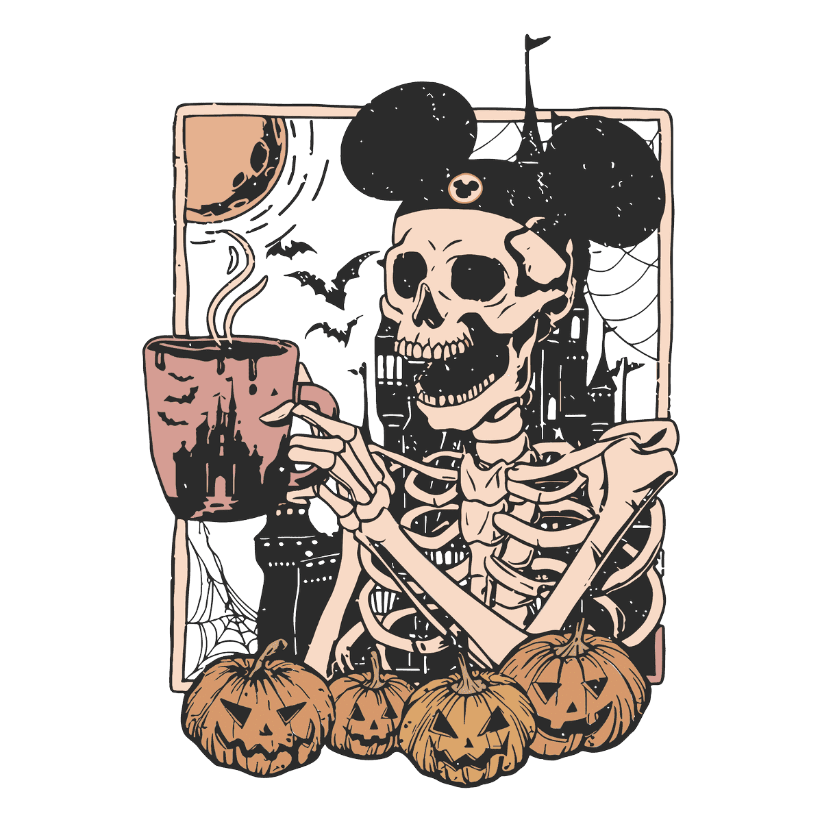 Vintage Halloween Skeleton Drinking Coffee SVG File For Cric | Inspire ...
