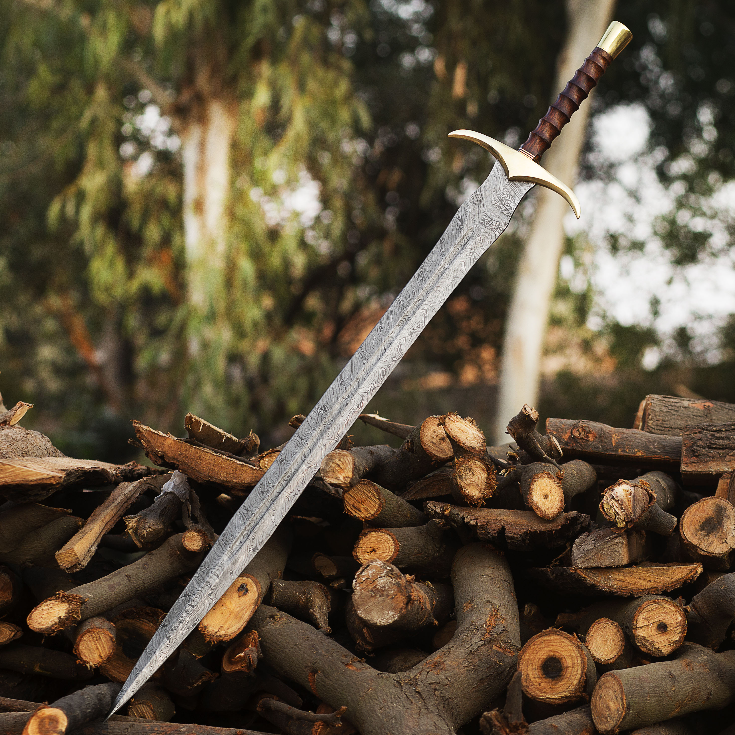 Custom Handmade Damascus Steel Blade 32" Long Viking Sword, | Inspire ...