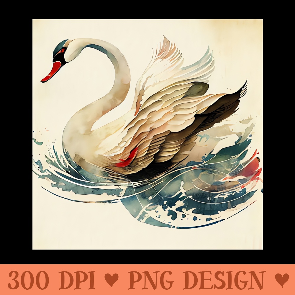 Vintage Japanese style Watercolor of a Swan - Digital PNG Ar | Inspire ...