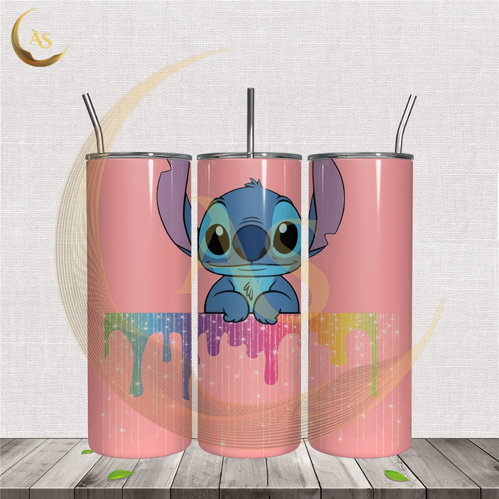 Stitch Color Dripping Design 20oz Tumbler Wrap PNG - Inspire Uplift
