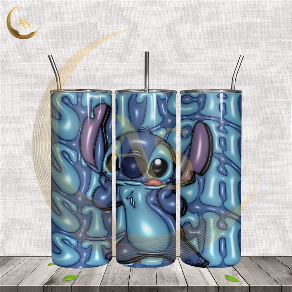 3D Inflated Stitch Cartoon Design 20oz Tumbler Wrap PNG - Inspire Uplift