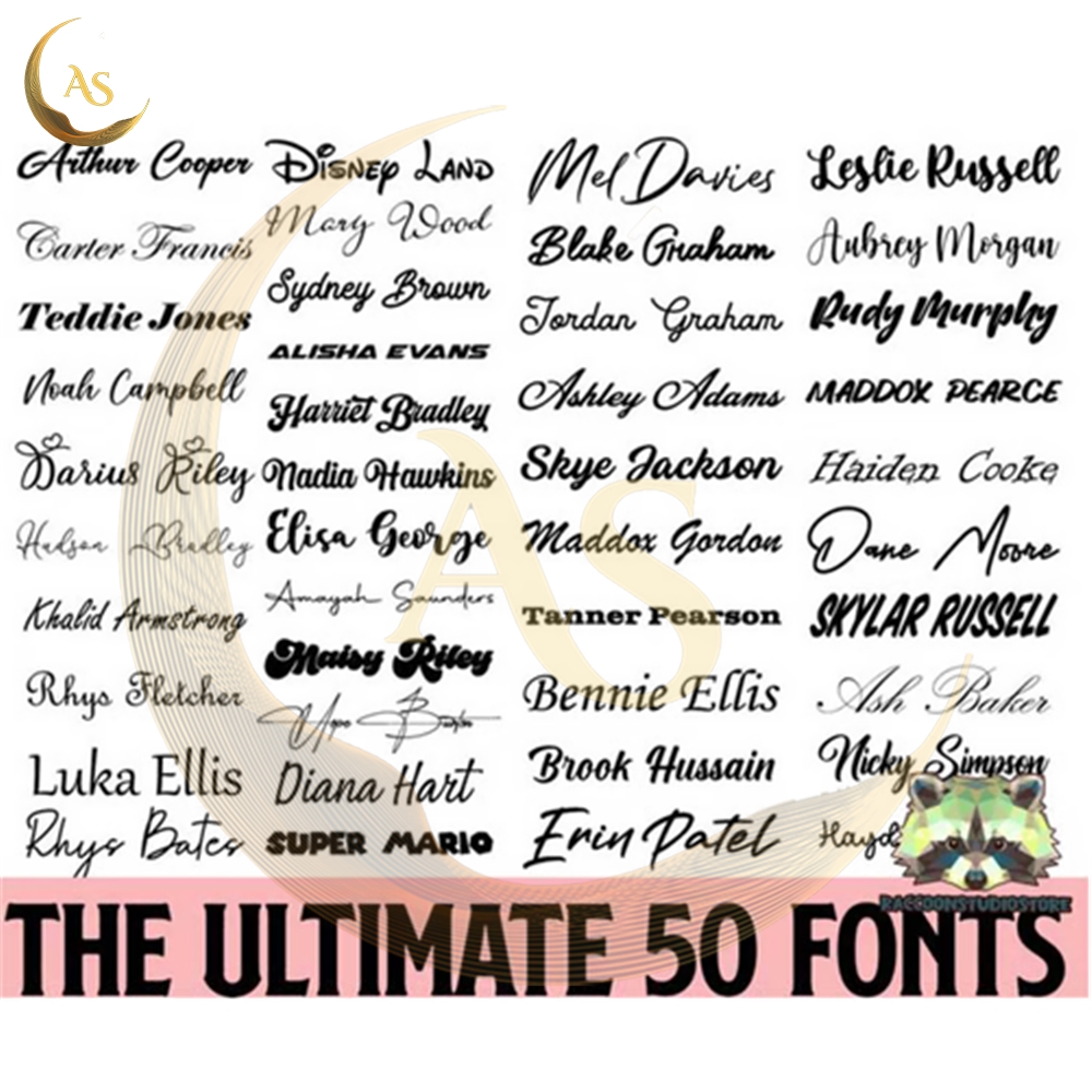 50 Fonts Bundle, Cricut, Canva Font, Script Font, Calligraph | Inspire ...
