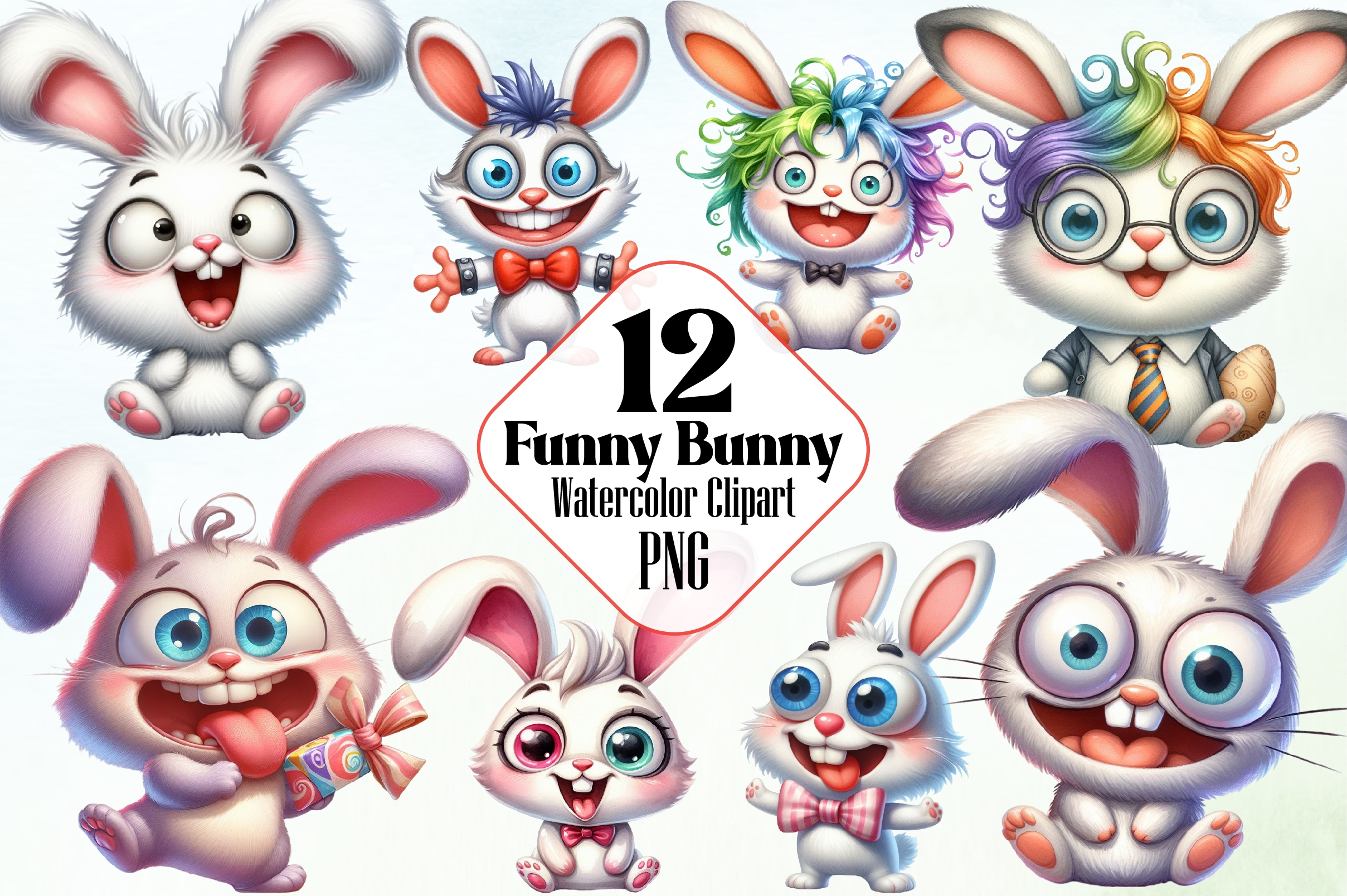 Watercolor Cute Funny Bunny Clipart Png | Inspire Uplift