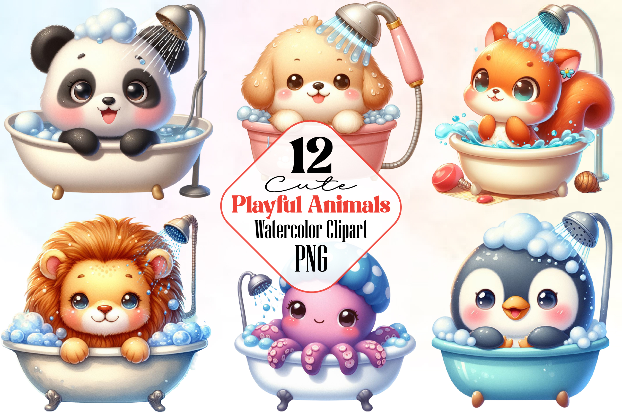 Playful Animals in Bubble Baths Png | Inspire Uplift