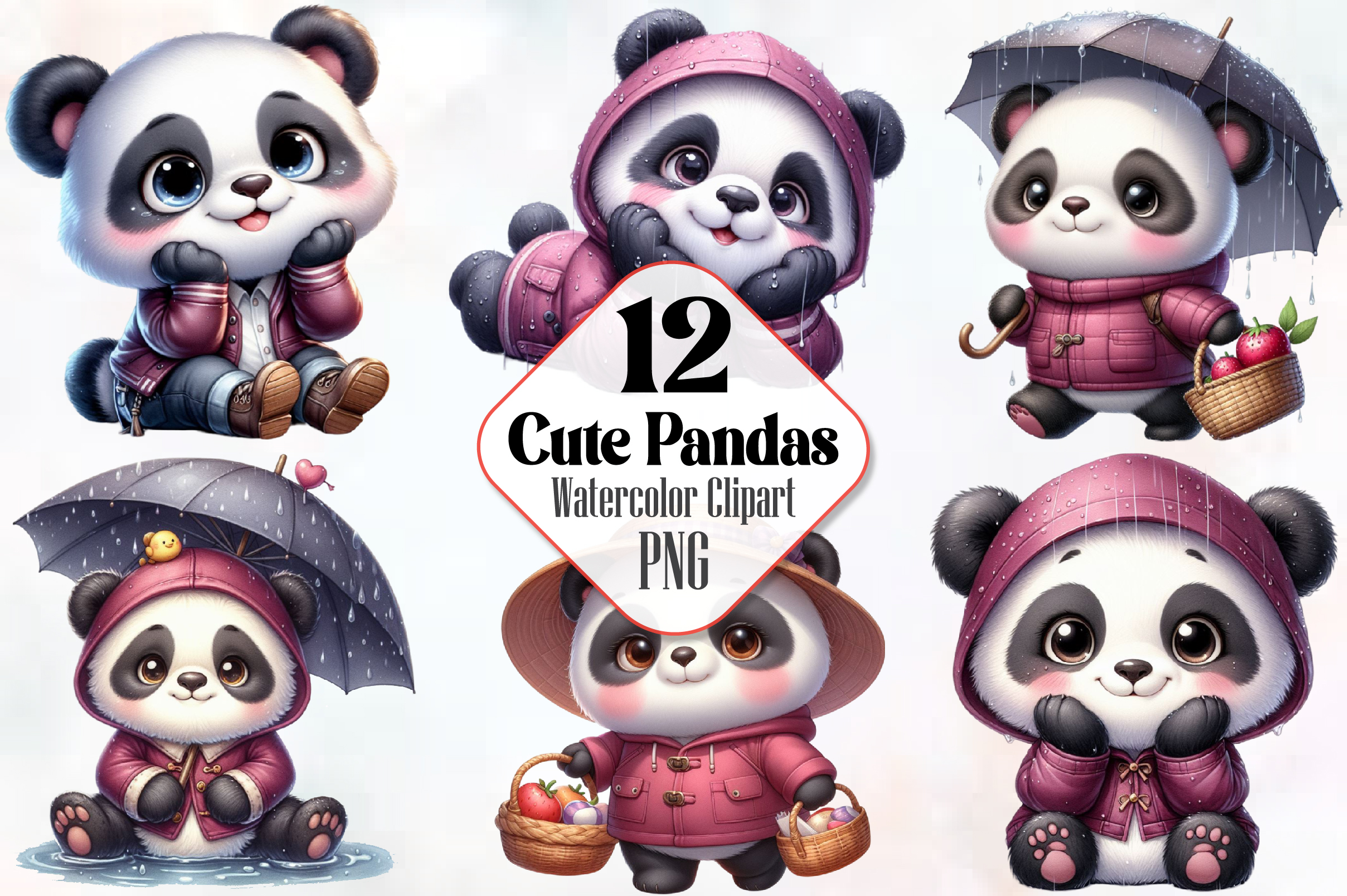 Panda Clipart, Rainbow Clipart, Umbrella | Inspire Uplift