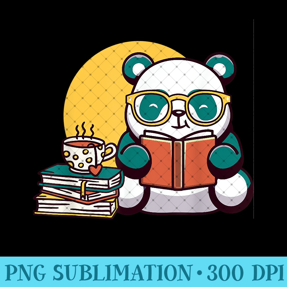 Kawaii Panda Bear Books Reading Tea Drinking Animal Lover - | Inspire ...