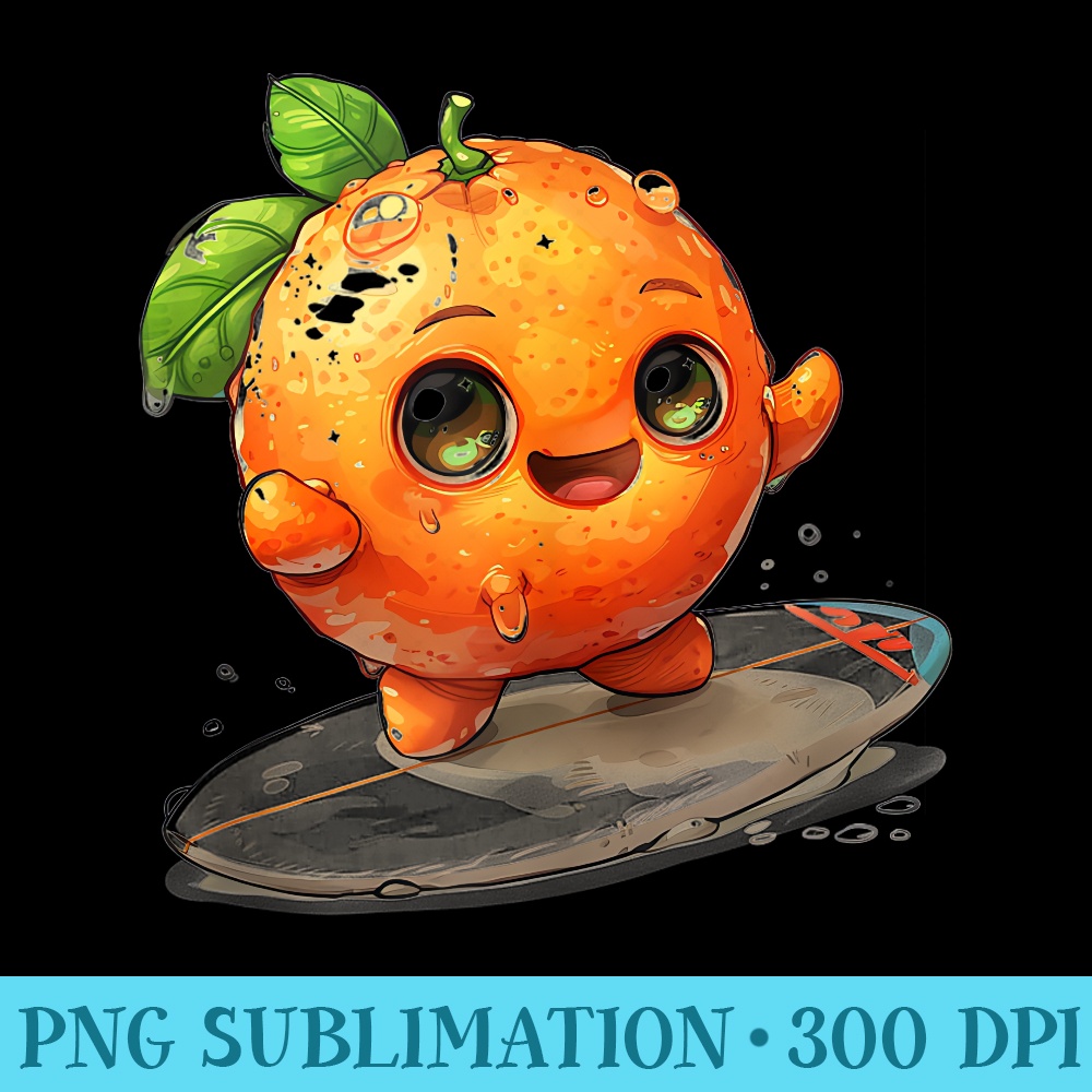cute anime orange fruit surfing surfboard kawaii style art - | Inspire ...