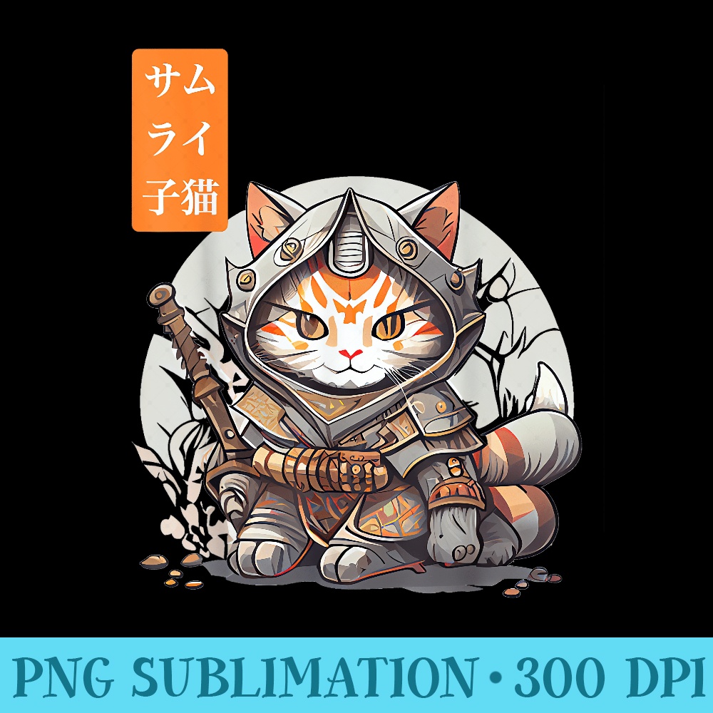 Japanese Samurai Warrior Kawaii Cat Anime Lover - PNG Pictur | Inspire ...