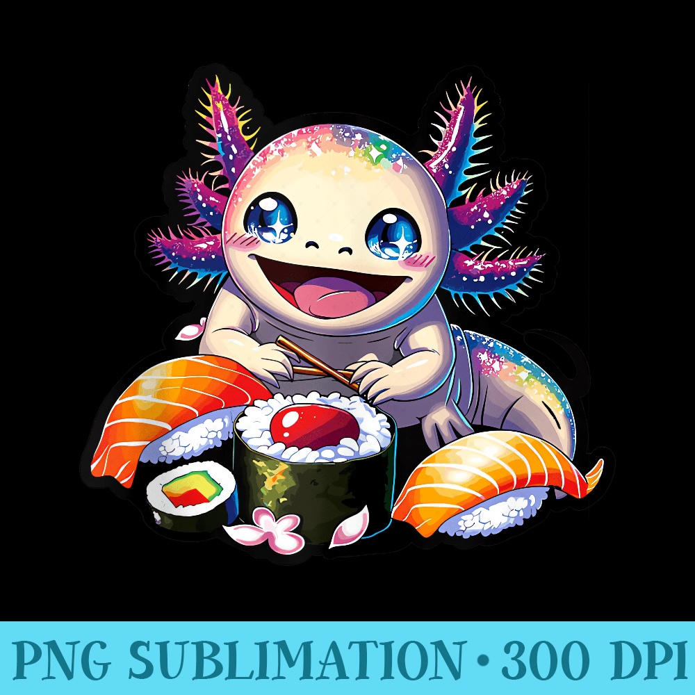 Axolotl Kawaii Eating Sushi Japanese Food Anime - Ready To P | Inspire ...