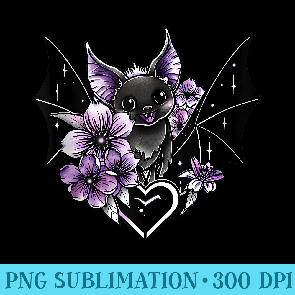 Cute Witchy Bat Purple Flower Aesthetic Goth Vampire Bat - P | Inspire ...