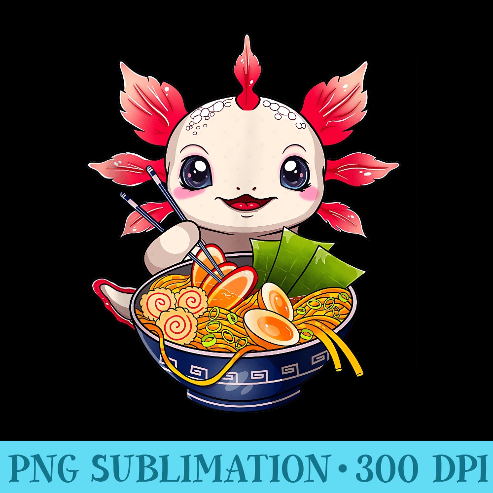 Cute Kawaii Axolotl Eating Ramen in Anime Style - PNG Downlo | Inspire ...
