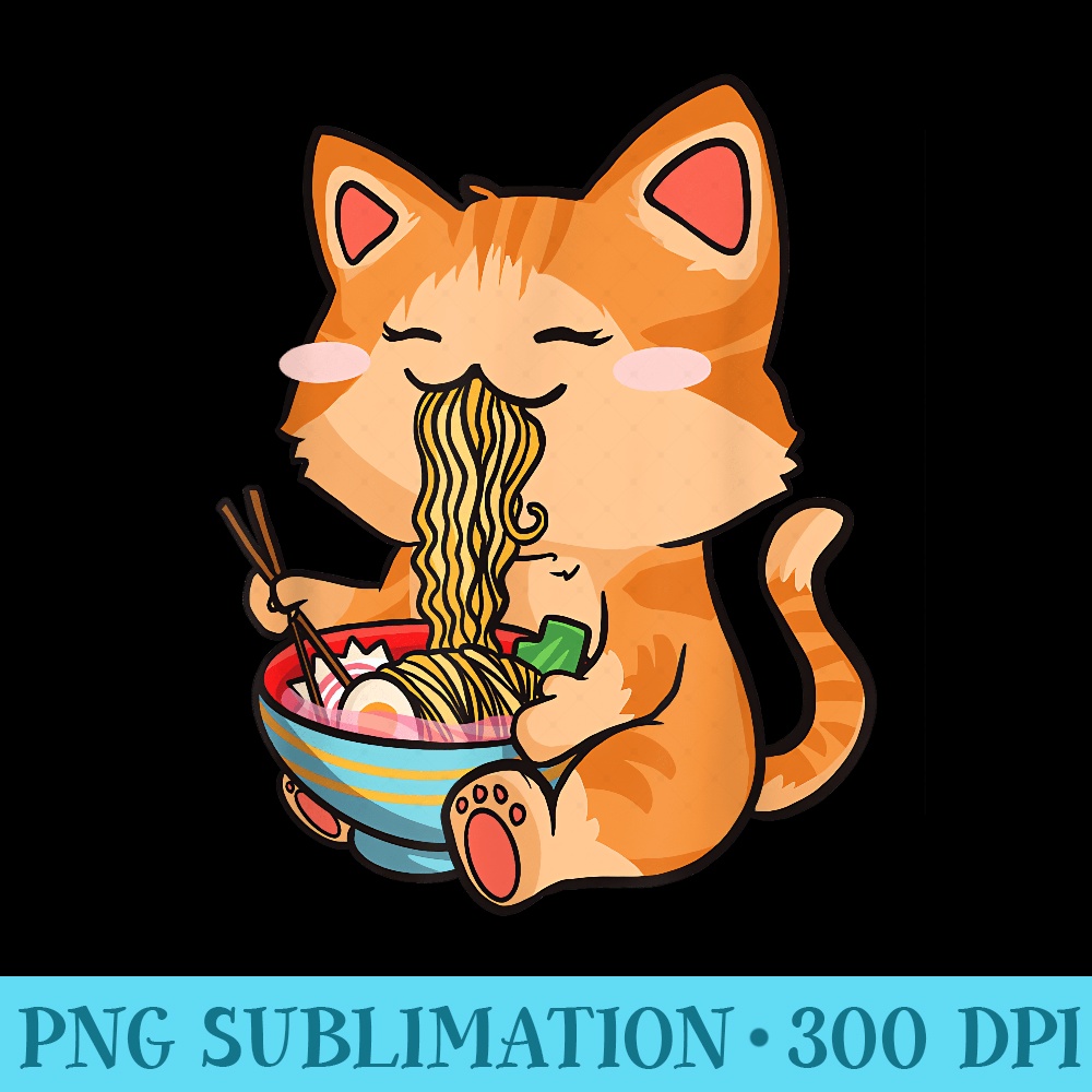 Cute Cat Eating Ramen Otaku Manga Kawaii Cat Anime - PNG Cli | Inspire ...