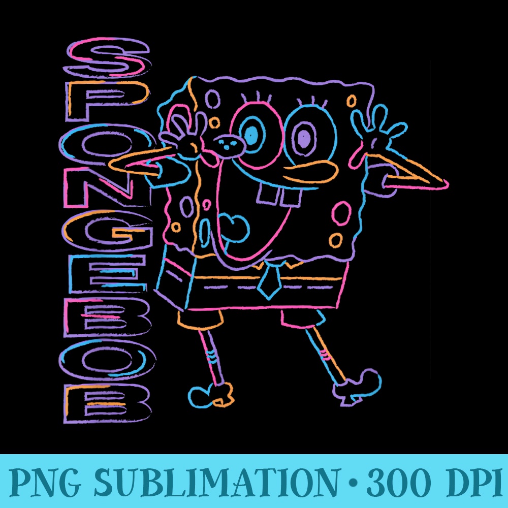 SpongeBob SquarePants Neon Multi Colored Outline Portrait - | Inspire ...
