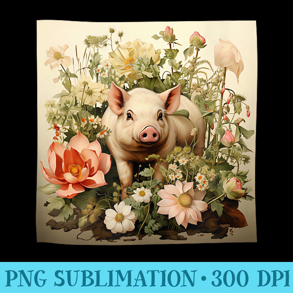 Pig Cottagecore Botanical Flowers Graphic - Sublimation imag | Inspire ...