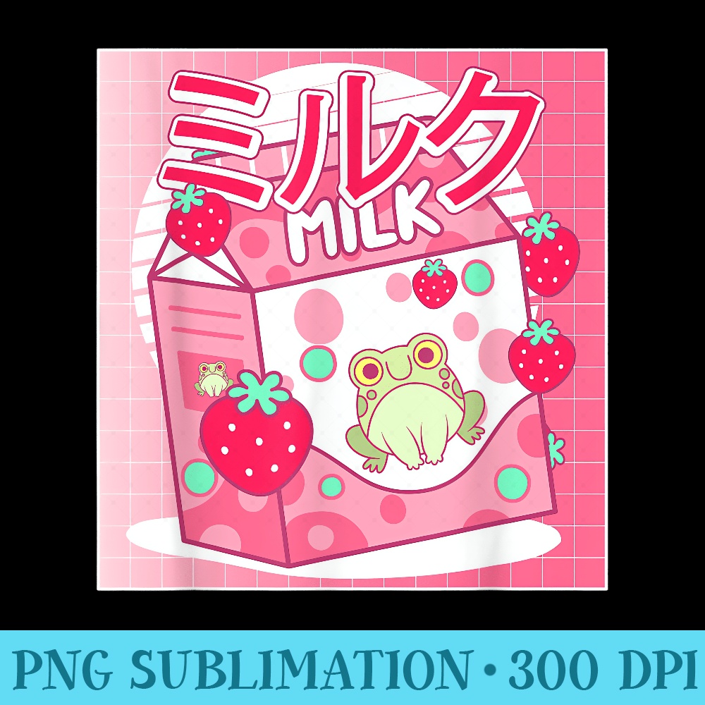 Strawberry Milk Kawaii Cute Frog Toad Aesthetic Milk - PNG D | Inspire ...