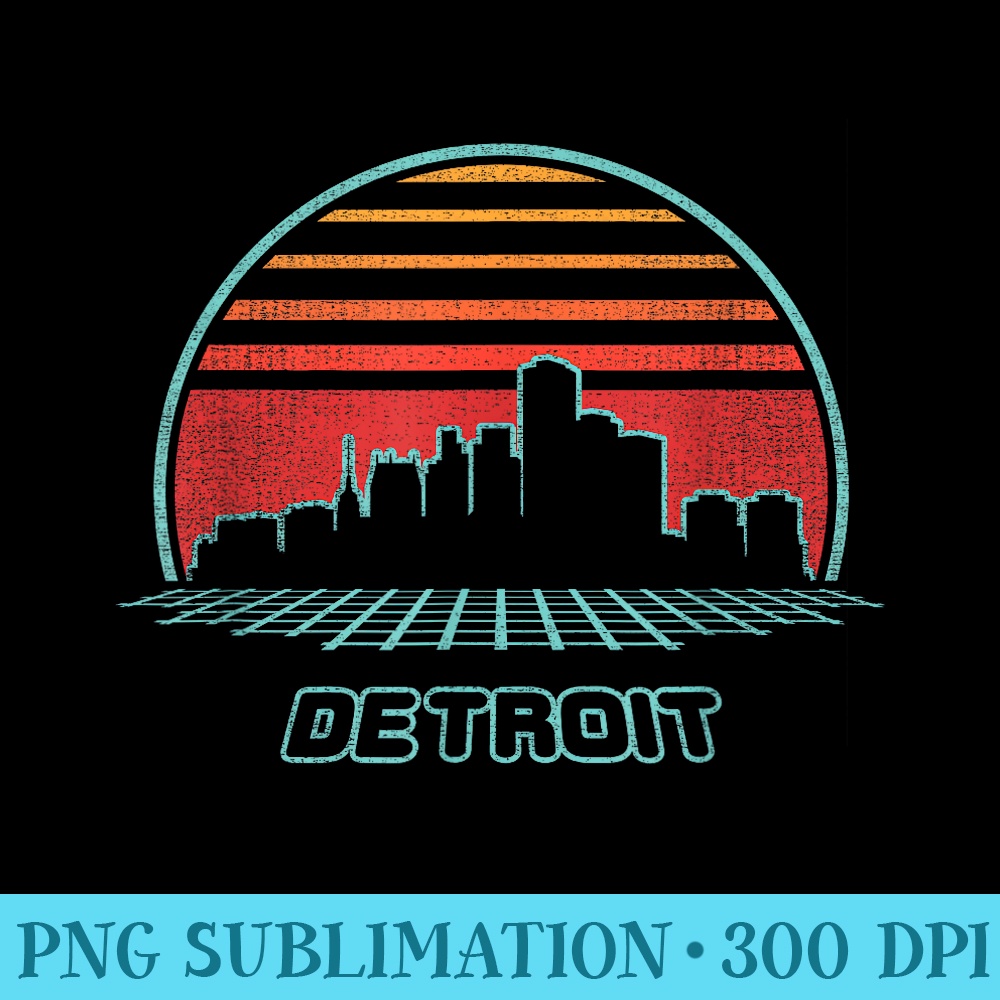 Detroit City Skyline Retro 80s Style Souvenir - Unique PNG A | Inspire ...