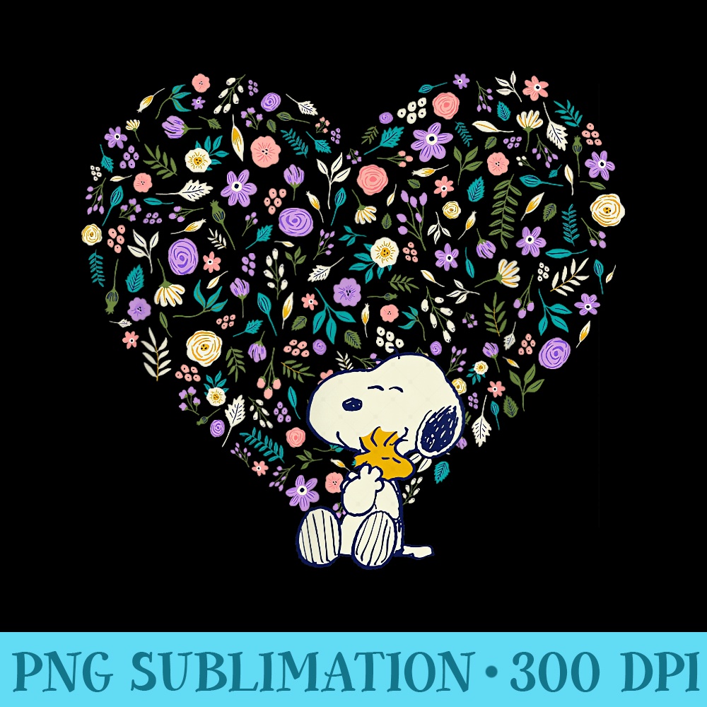 Peanuts Snoopy & Woodstock Hug Floral Heart - High Quality P | Inspire Uplift