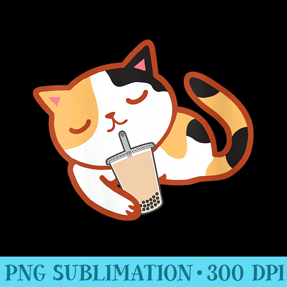 s Calico Cat With Boba Kawaii Kitten Bubble Milk Tea - High | Inspire ...