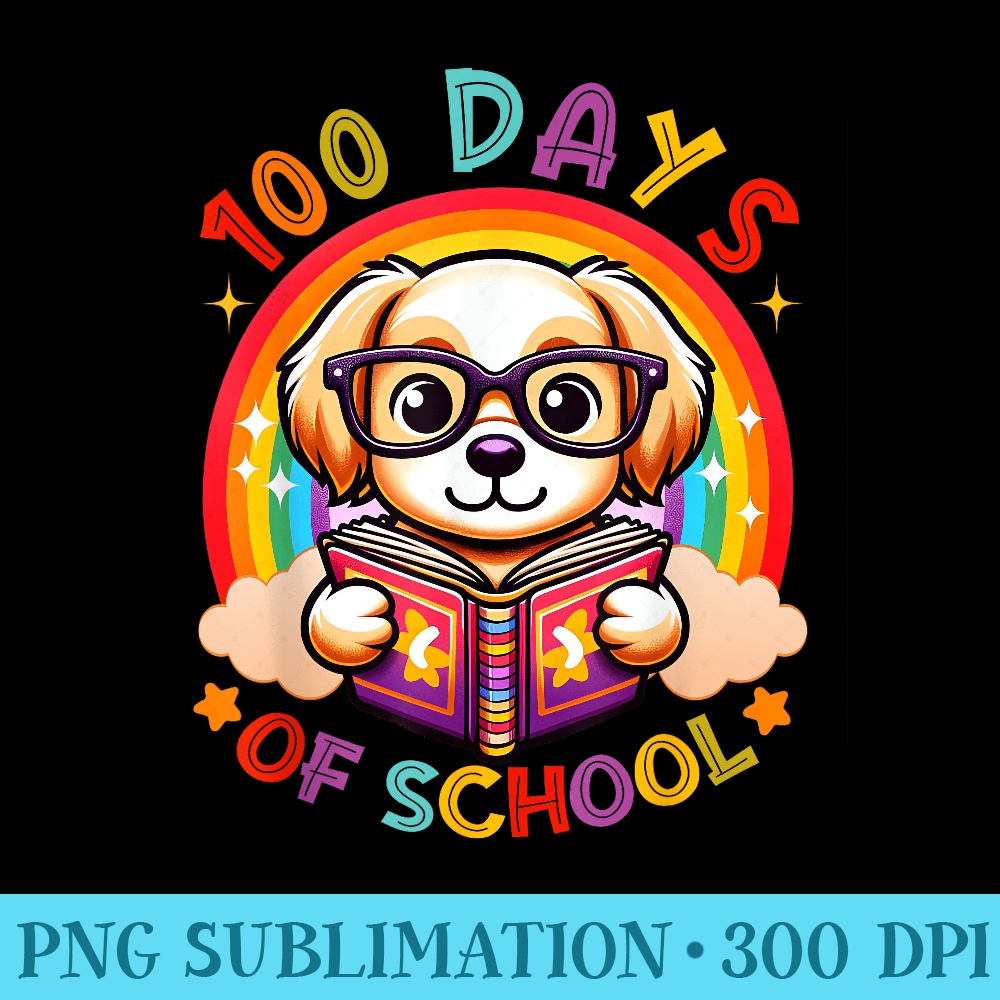 Cute 100th Day Of School 100 Days Dog Reading Book Rainbow - | Inspire ...