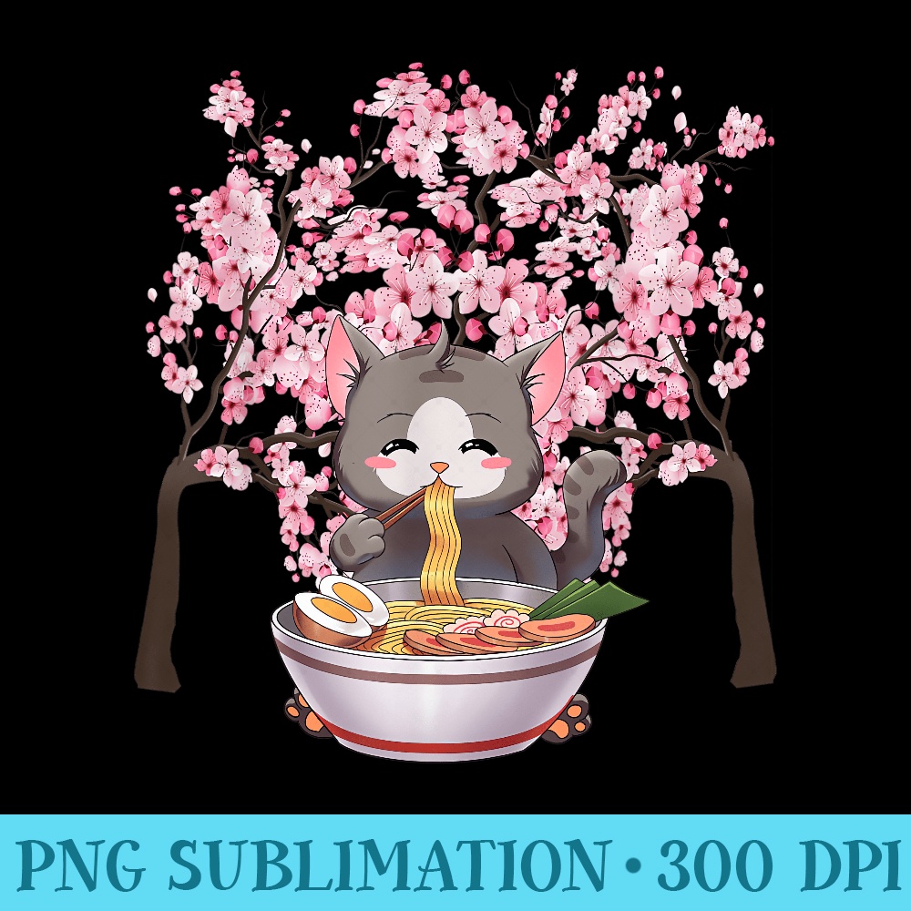 Japanese Blossom cherry Ramen Easter Cat Kawaii Anime - Down | Inspire ...