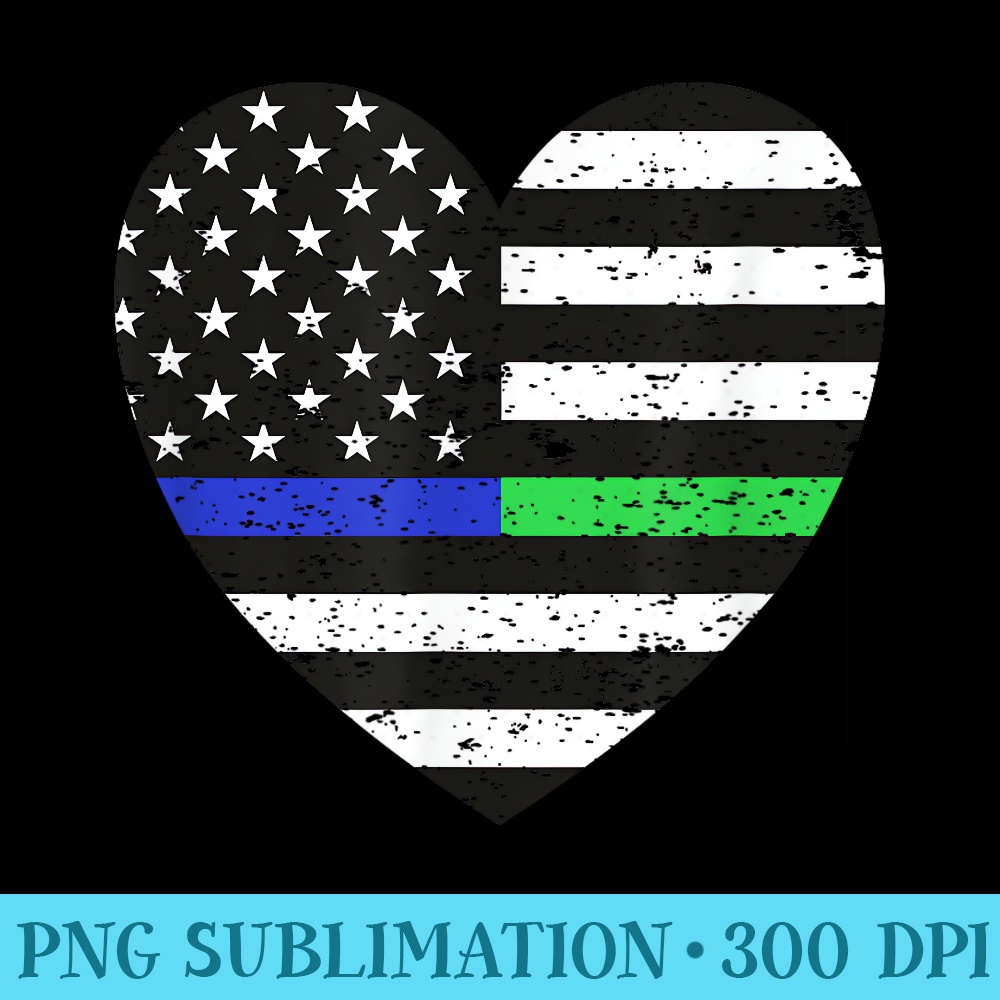 Thin Blue Line Green Line Police Military Flag Heart - PNG D | Inspire ...