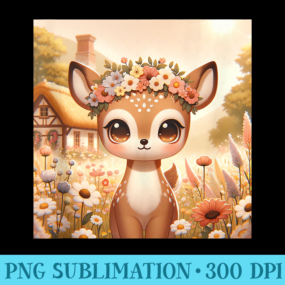 Kawaii Fawn Floral Crown Cottagecore Setting - PNG Download | Inspire ...
