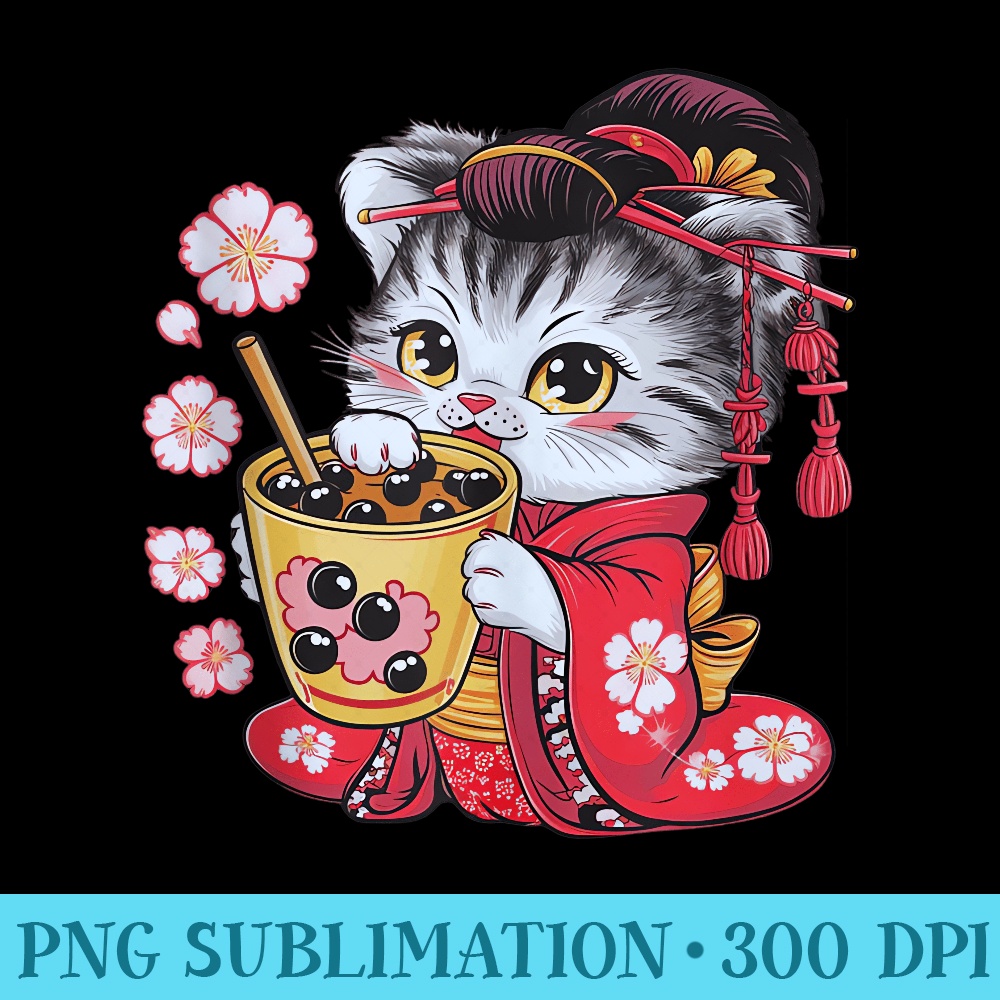 Boba Cat Drinking Boba Kitten Kawaii Japanese Kitty - Transp | Inspire ...
