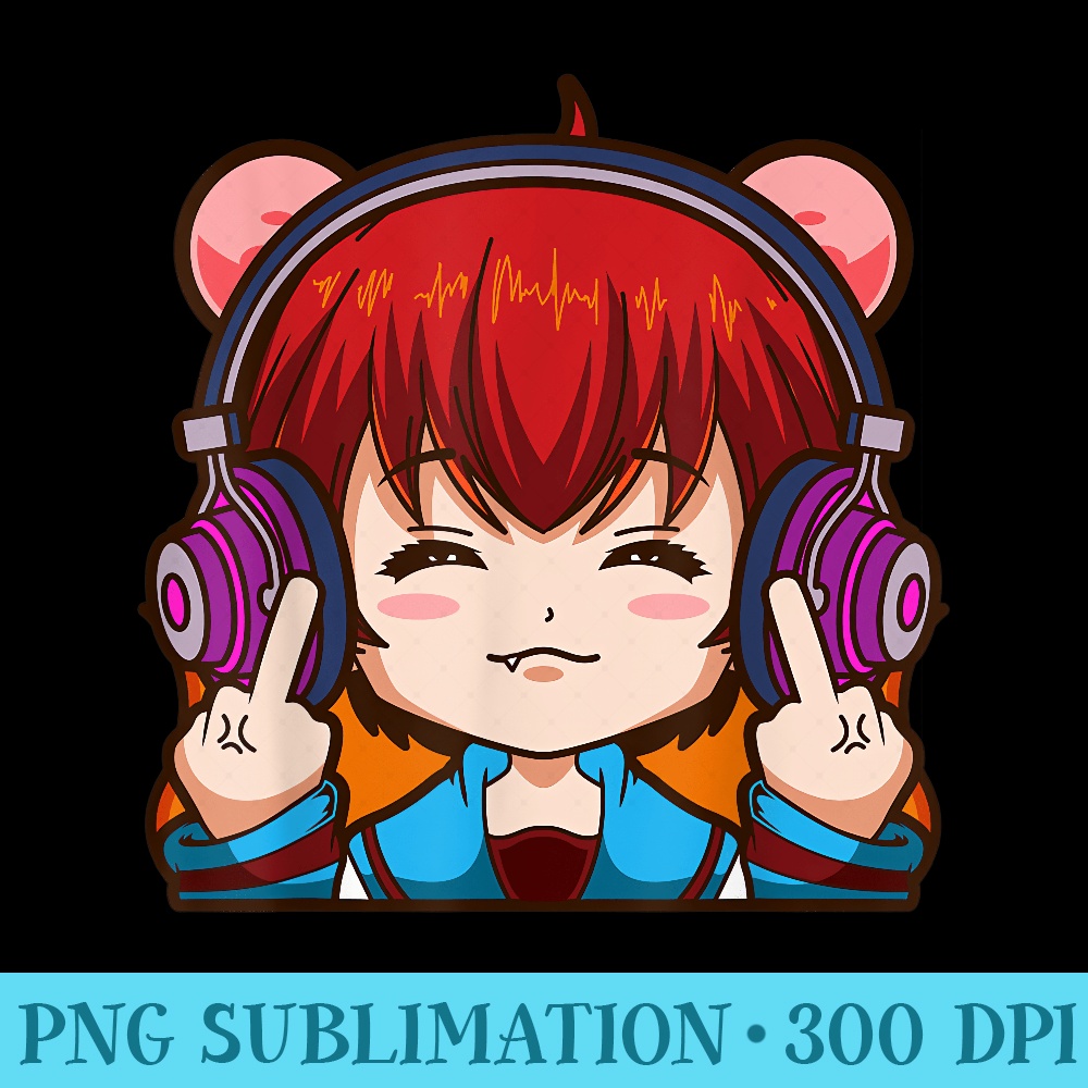 Kawaii Anime Middle Finger Chibi Girl Headphones Manga Lover | Inspire ...