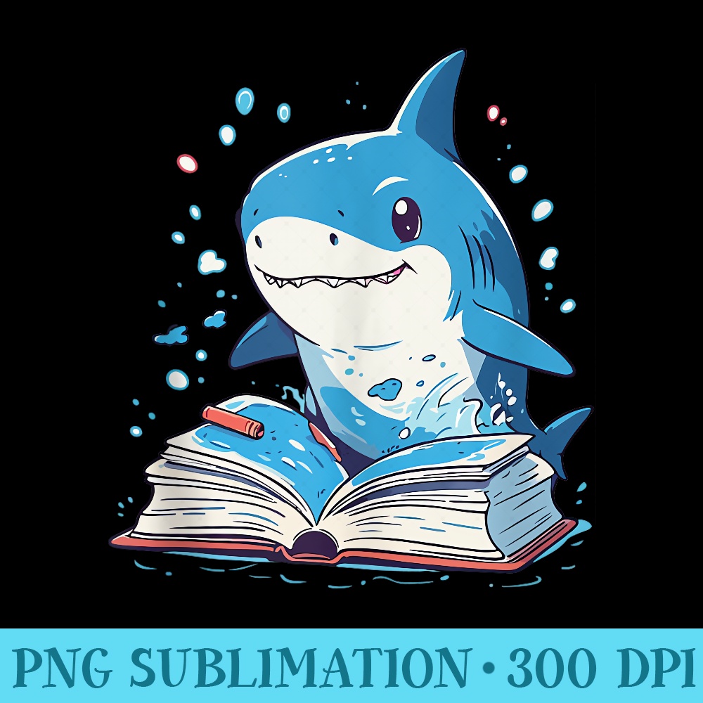 Shark Reading Book Marine Animal Ocean Sea Reader Cute - Shi | Inspire ...