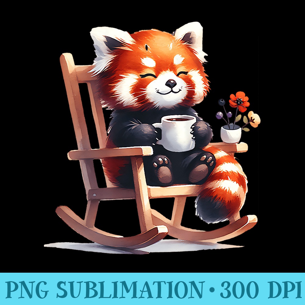 Adorable a Red Panda Drinking Coffee Illustration On a Green | Inspire ...