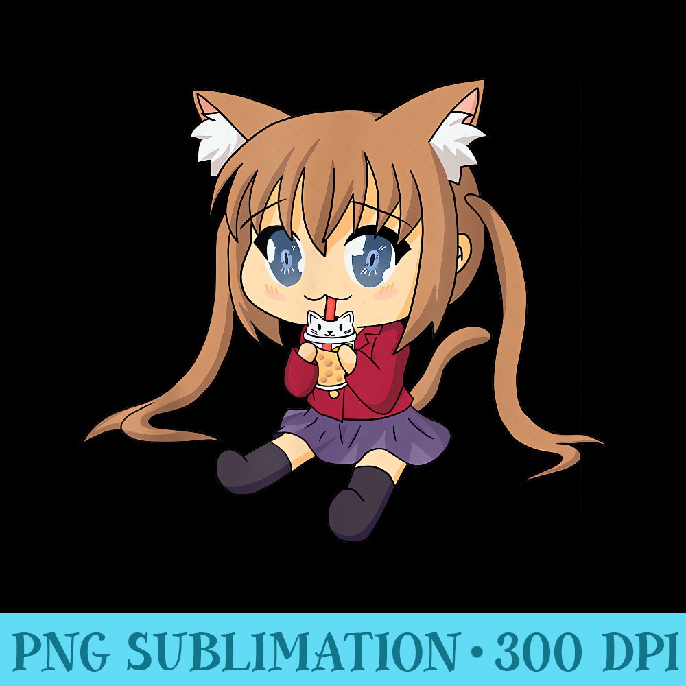 Kawaii Chibi Anime Cute Neko Girl Drinking Boba Bubble Tea - | Inspire ...