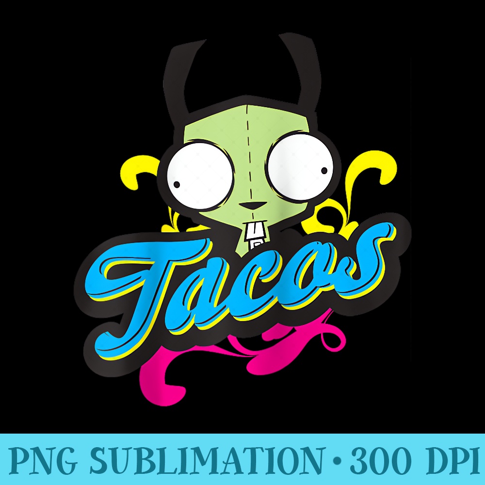 Nickelodeon Invader Zim GIR Neon Tacos Logo Raglan Baseball | Inspire ...