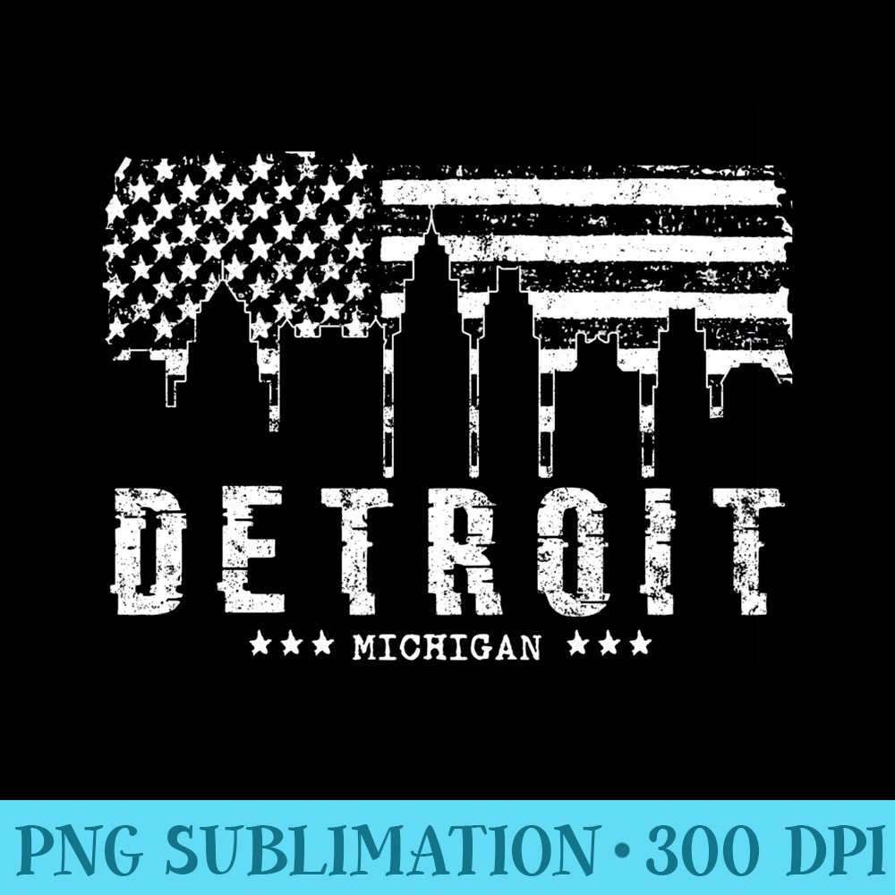 Distressed Detroit Skyline American Flag and - Printable PNG | Inspire ...