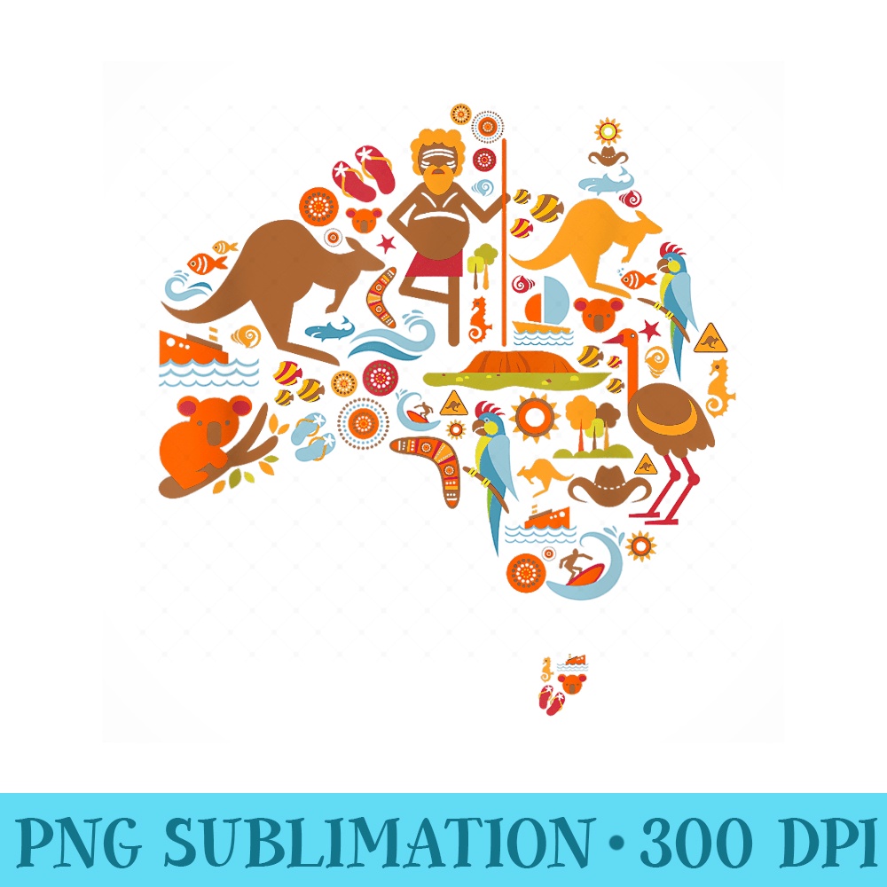 Australia T Australian Elements Fun Map Graphic - PNG Downlo | Inspire ...