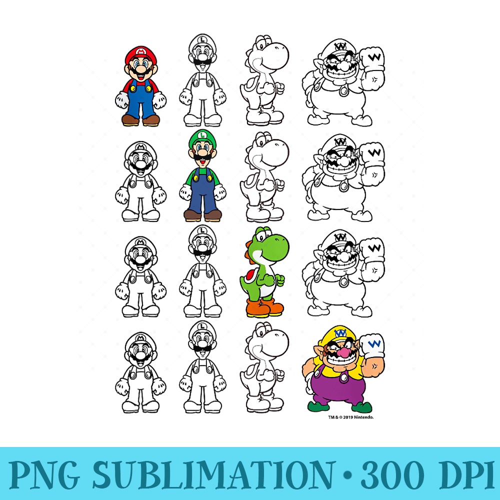 Super Mario Luigi Yoshi Wario Outlines Group - PNG design as | Inspire ...